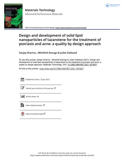 Paper Design And Development Of Solid Lipid Nanoparticles Of Tazarotene For The Treatment Of