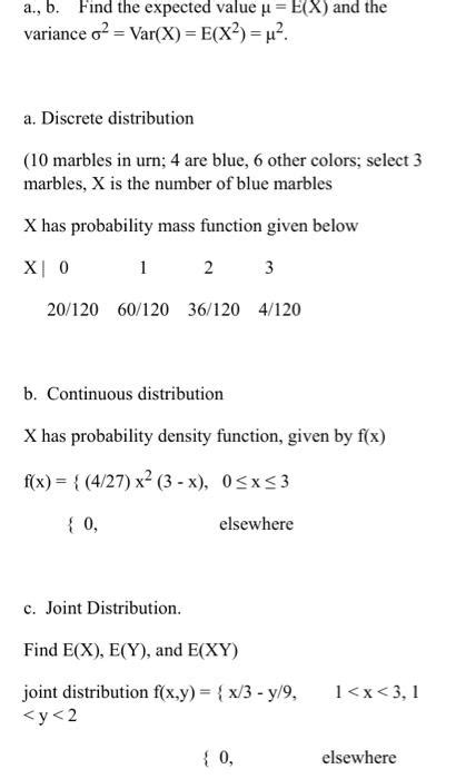 Solved a b Find the expected value μ E X and the Chegg com