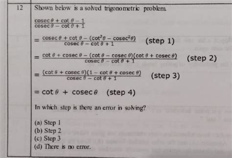12shown Below Is A Solved Trigonometric Secθ−cotθ1cosecθco