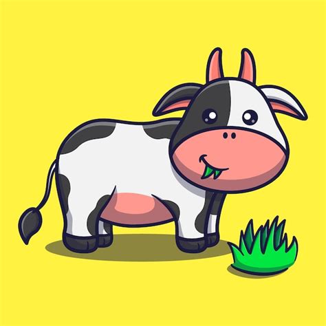 Vacas De Dibujos Animados Comiendo Hierba