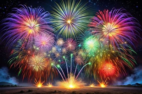 Vibrant Fireworks Display Exploding In Night Sky Stock Illustration Illustration Of Holiday