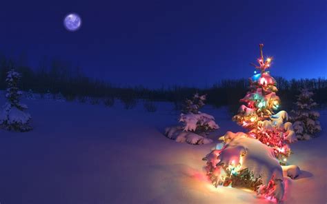 Нічна ялинка Новорічні шпалери на робочий стіл