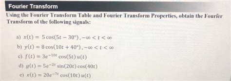 Solved Using The Fourier Transform Table And Fourier Chegg