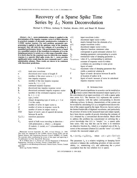 Pdf Recovery Of A Sparse Spike Time Series By L1 Norm Deconvolution