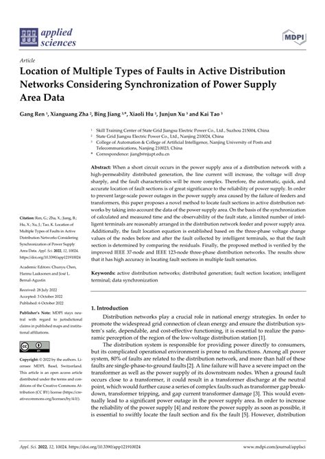 Pdf Location Of Multiple Types Of Faults In Active Distribution