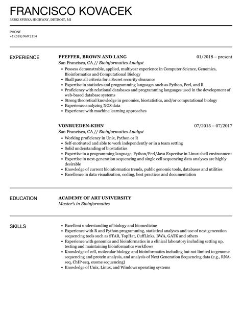 Bioinformatics Analyst Resume Samples Velvet Jobs