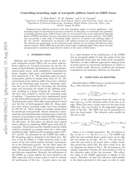 pdf controlling branching angle of waveguide splitters based on grin