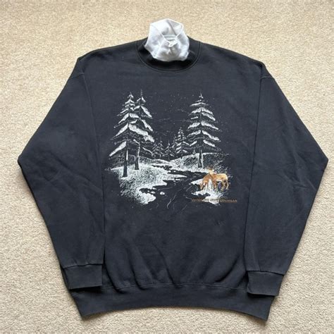 Lee Shirts Vtg Deer Nature Sweatshirt Mens Xl Black Nature Forest