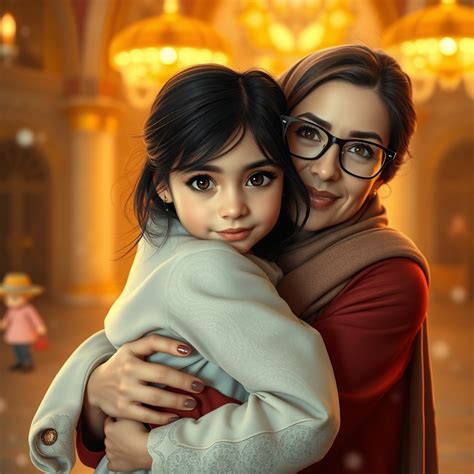 یک مادر و دختر باحجاب که همو بغل کردن دختر ۱۲ ساله و چشمای مشکی و مژه