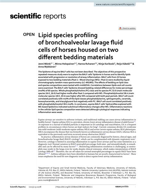 Pdf Lipid Species Profiling Of Bronchoalveolar Lavage Fluid Cells Of
