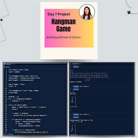 Faryal Wajiha On Linkedin Python Day 7 Hangman Game Its Day257 Of 365daysofcode And Day7 Of