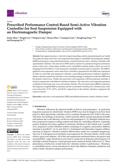 Pdf Prescribed Performance Control Based Semi Active Vibration Controller For Seat Suspension