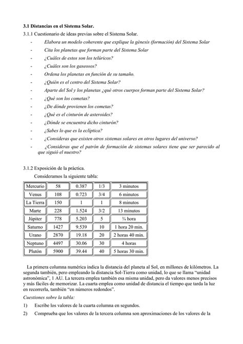Distancias En El Sistema Solar Cuestionario De