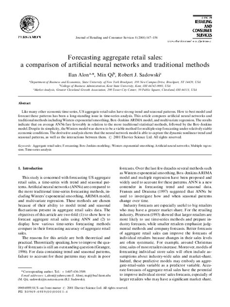 Pdf Forecasting Aggregate Retail Sales A Comparison Of Artificial Neural Networks And