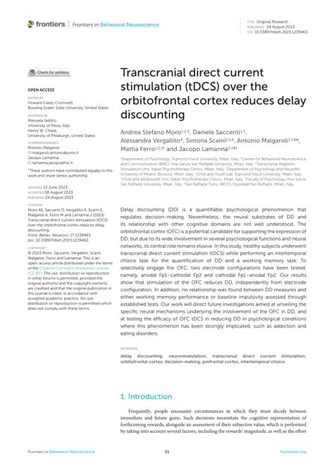 Pdf Transcranial Direct Current Stimulation Tdcs Over The Orbitofrontal Cortex Reduces Delay