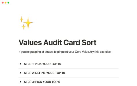 values audit card sort template notion marketplace