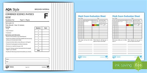Aqa Style Physics Combined Science Specimen Paper 5 Twinkl