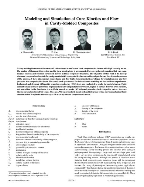 Pdf Modeling And Simulation Of Cure Kinetics And Flow In Cavity Molded Composites