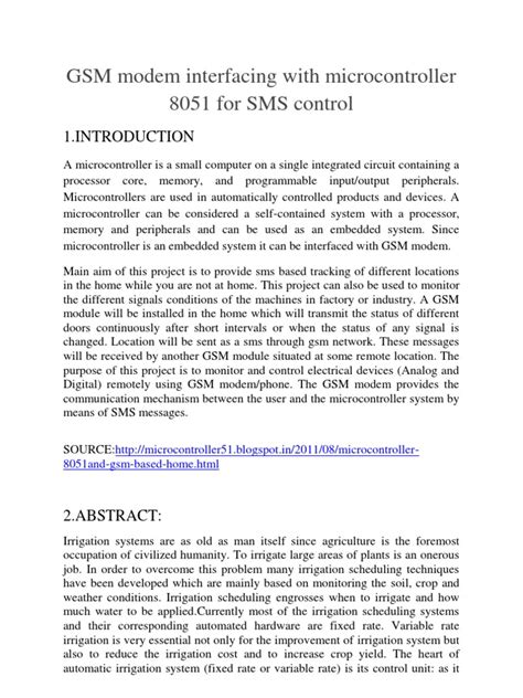 gsm modem interfacing with microcontroller 8051 for sms control pdf