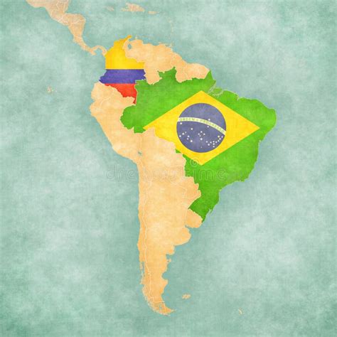 Map Of South America Brazil And Colombia Stock Illustration