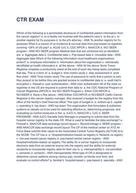 Ctr Exam Complete Questions With Verified Correct Answers Ctr Stuvia Us