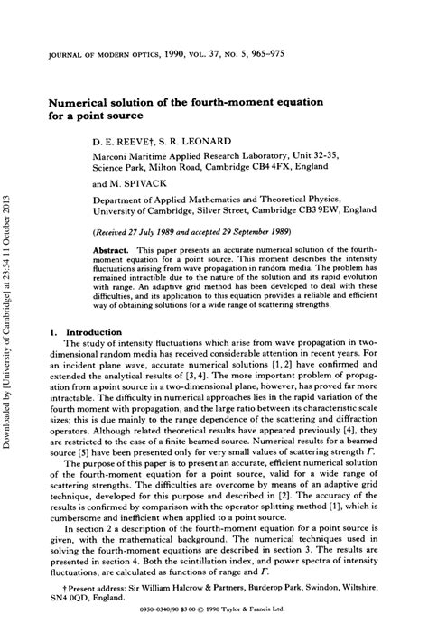 Pdf Numerical Solution Of The Fourth Moment Equation For A Point Source