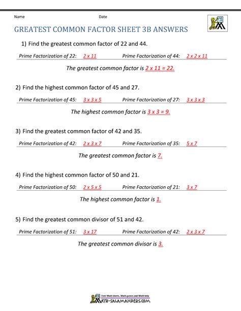 Greatest Common Factor Worksheet Page Worksheets Library