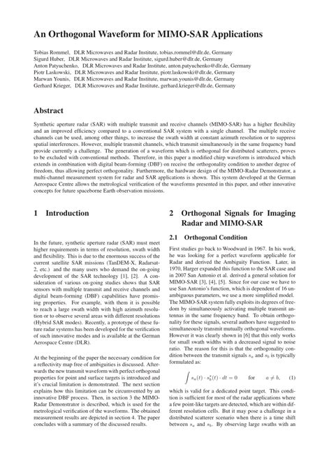 Pdf An Orthogonal Waveform For Mimo Sar Applications