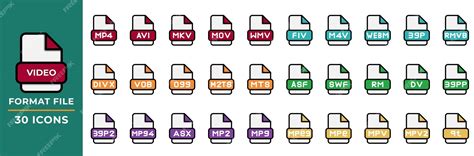 Premium Vector File Format Video Icons Set In Flat Style Collection Of File Extension Symbols