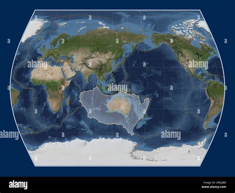 Australian Tectonic Plate On The Blue Marble Satellite Map In The Times Projection Centered