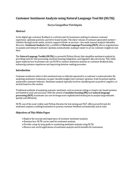 Customer Sentiment Analysis Using Nltk Pdf Machine Learning Human Communication