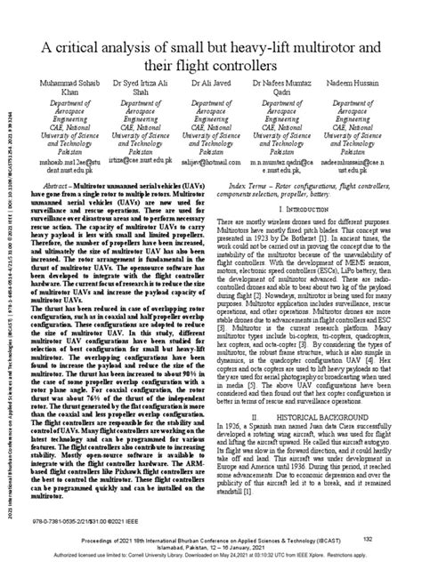 A Critical Analysis Of Small But Heavy Lift Multirotor And Their Flight Controllers Pdf