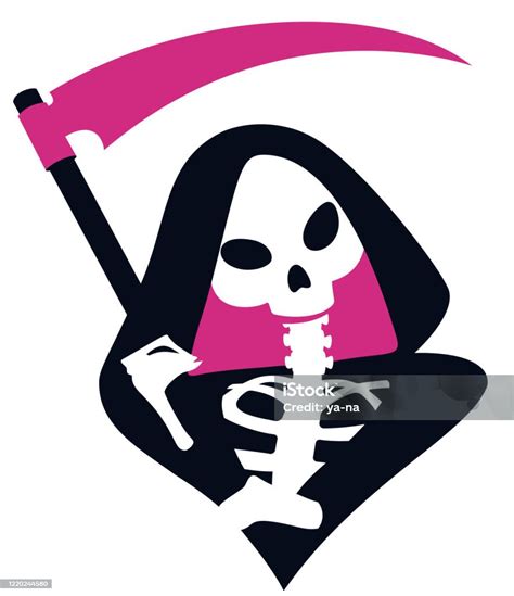 낫 죽음의 캐릭터 검은 색과 분홍색 색상 벡터 일러스트와 음산한 사신 분홍에 대한 스톡 벡터 아트 및 기타 이미지 분홍 저승사자 가공의 인물 Istock