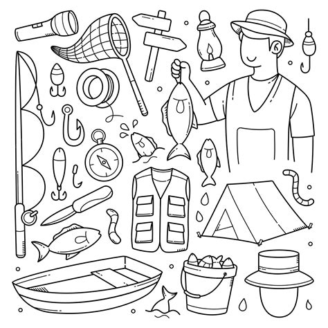 Premium Vector Set Of Hand Drawn Fishing Doodles Vector Element