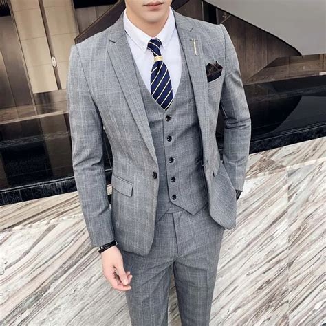 새로운 패션 정장 정장 남성 정장 피스 영국 캐주얼 비즈니스 웨딩 드레스 슬림 신랑 트렌드 블레이저 의상 옴므 AliExpress