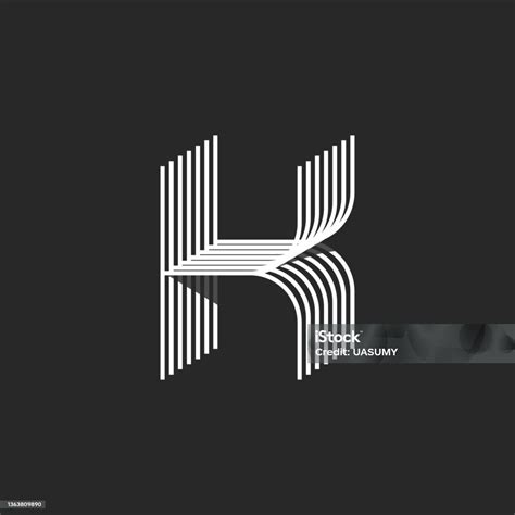 크리에이티브 3d 레터 K 로고 모노그램 동면 평행선 모양 선형 타이포그래피 디자인 샘플 알파벳 K에 대한 스톡 벡터 아트 및 기타 이미지 Istock