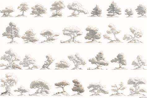 Premium AI Image Collection Minimal Style Tree Line Drawing Side View Set Of Graphics Trees