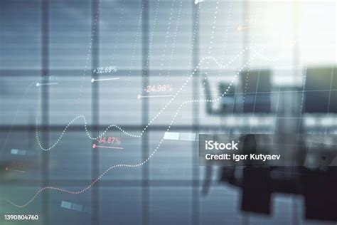 현대가구가 비치된 사무실 인테리어 배경 컴퓨팅 및 분석 개념에 대한 추상통계 데이터 홀로그램 인터페이스의 다중 노출 0명에 대한 스톡 사진 및 기타 이미지 Istock