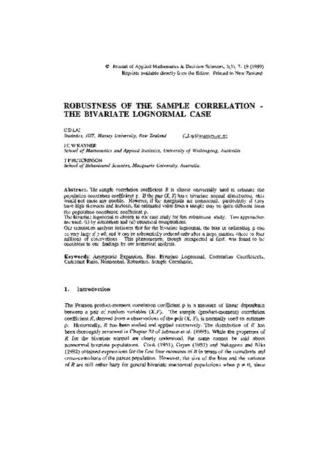 Pdf Robustness Of The Sample Correlation The Bivariate Lognormal