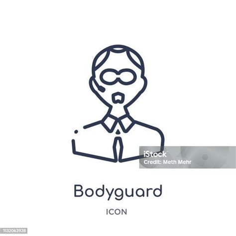 디스코 텍 개요 컬렉션에서 선형 보디 가드 아이콘 얇은 라인 보디 가드 벡터 흰색 배경에 고립입니다 보디 가드 유행 그림 검사자에 대한 스톡 벡터 아트 및 기타 이미지