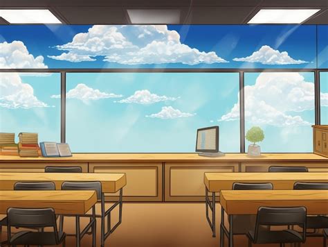 Premium Photo There Is A Classroom With Desks And A Computer Monitor
