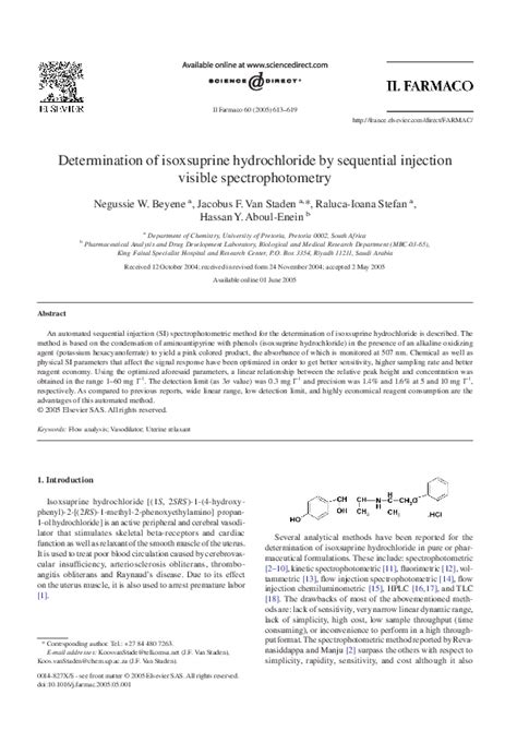 Pdf Determination Of Isoxsuprine Hydrochloride By Sequential Injection Visible Spectrophotometry