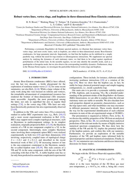 Pdf Robust Vortex Lines Vortex Rings And Hopfions In Three Dimensional Bose Einstein Condensates