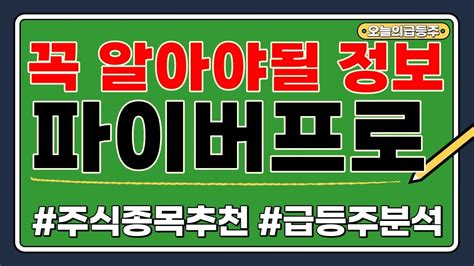 주식 파이버프로 주가전망 5월 16일 화요일 초대형 호재 터졌다 지금부터 이 영상을 안보시는분들은 돈을 손해 보신겁니다