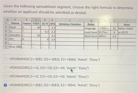 Solved Given The Following Spreadsheet Segment Choose The