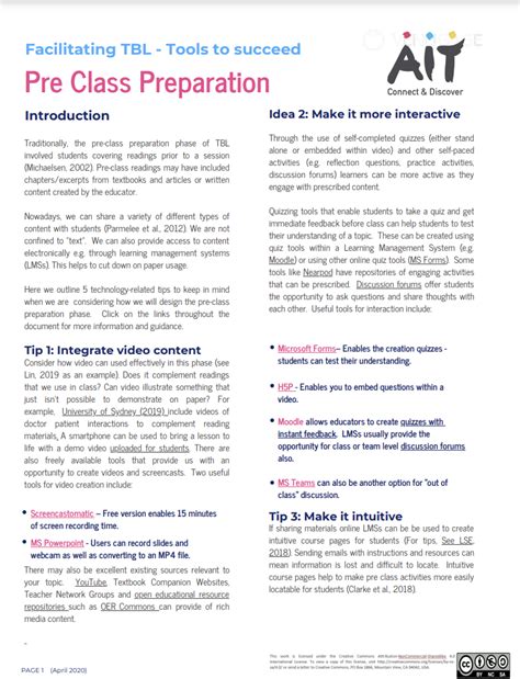 Facilitating Tbl Tools To Succeed Pre Class Preparation National