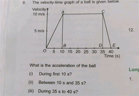 6 The Velocity Time Graph Of A Ball Is Given Below 12 What Is The Acc