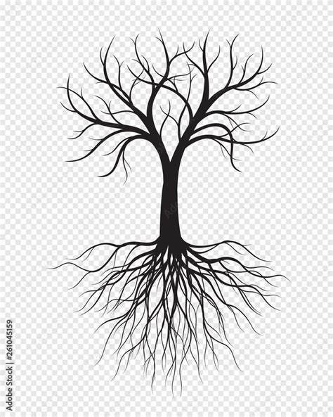 Black Tree With Roots On Transparent Background Vector Illustration Stock Vector Adobe Stock