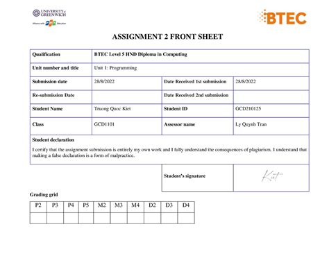 prog1618 assignment assignment 2 front sheet qualification btec