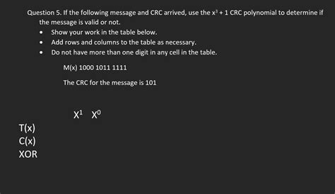 Solved Question 5 If The Following Message And Crc Arrived